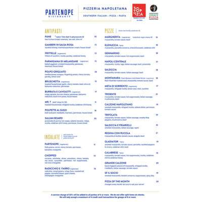 Dallas Dinner Menu - Partenope Ristorante