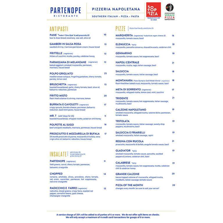 Menus - Partenope Ristorante